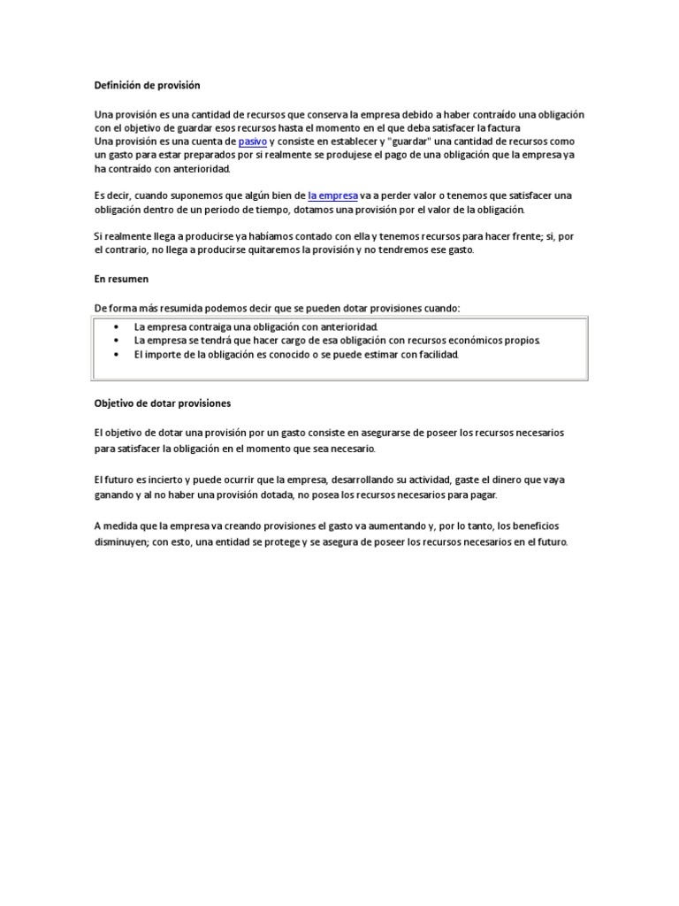 Definición de Provisión | PDF | Contabilidad | Impuesto sobre la renta