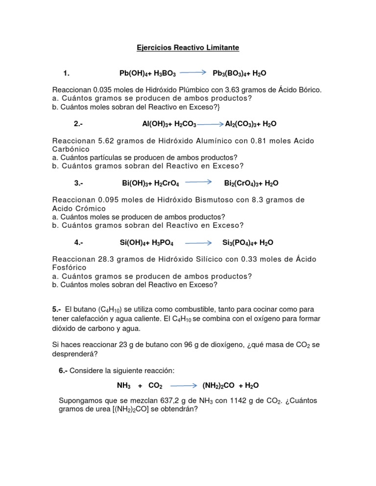 Ejercicios Reactivo Limitante | PDF