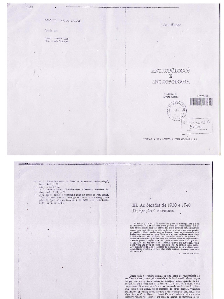 Adam Kuper - As Décadas de 1930 e 1940. Da Função À Estrutura ...