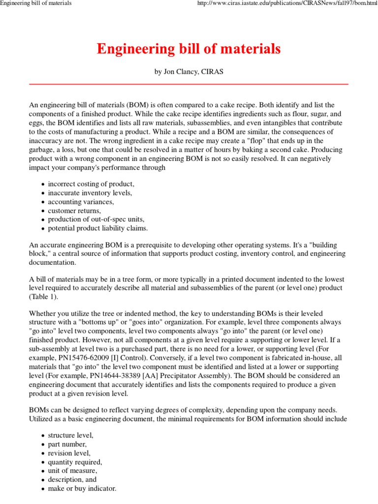 Engineering Bill of Materials | PDF | Inventory | Labour Economics