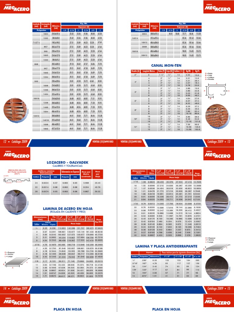 Tabla de Pesos de Acero Estructural ''Grupo MEGACERO'' | PDF | Sistema Internacional de Unidades ...