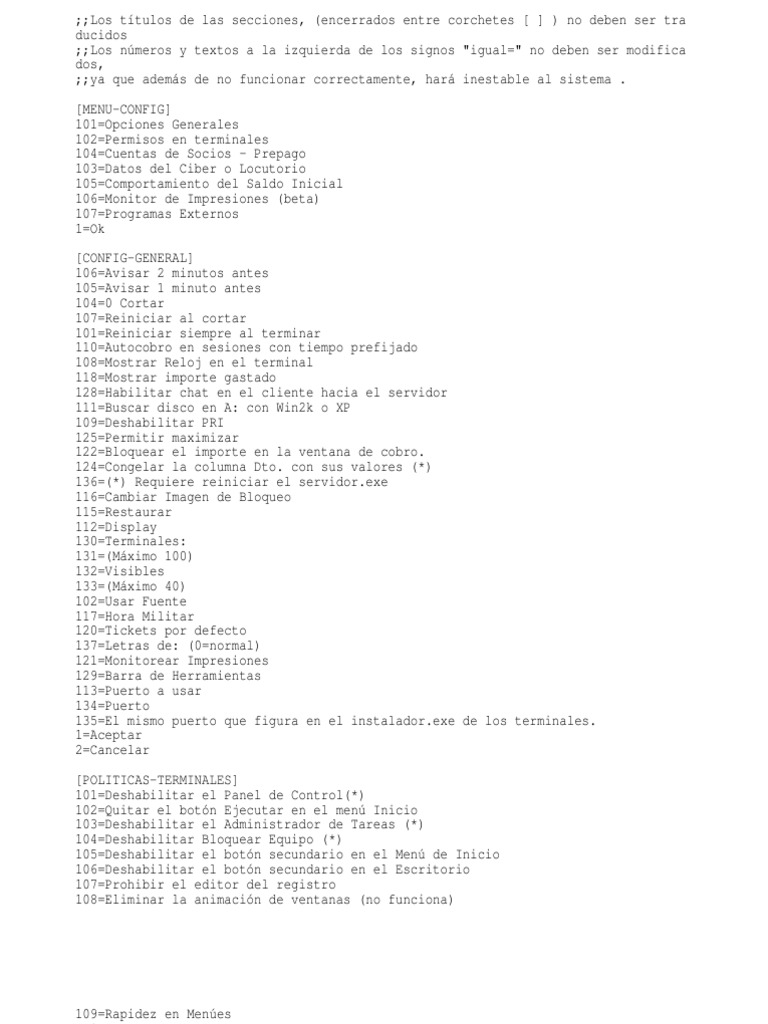 Configuración y Opciones de Ciber Café | PDF