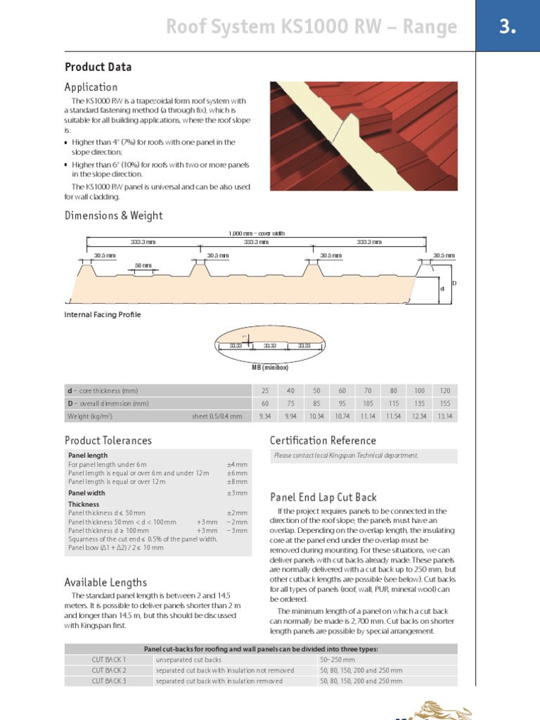 KS1000 RW Roof System Specifications | PDF | Steel | Stainless Steel