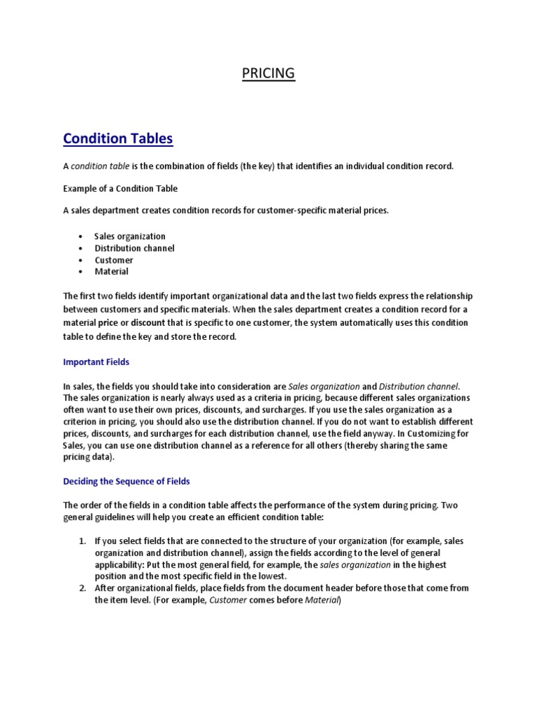 Condition Tables: Pricing | PDF | Prices | Strategic Management