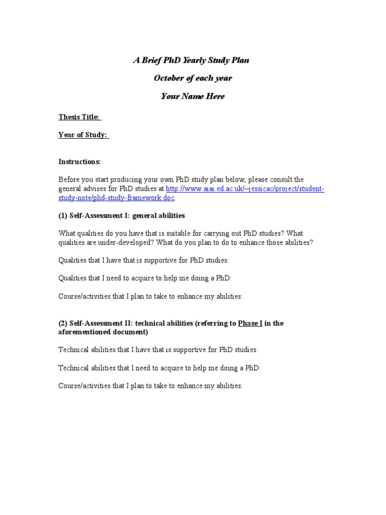 PhD Yearly Study Plan Guide | PDF