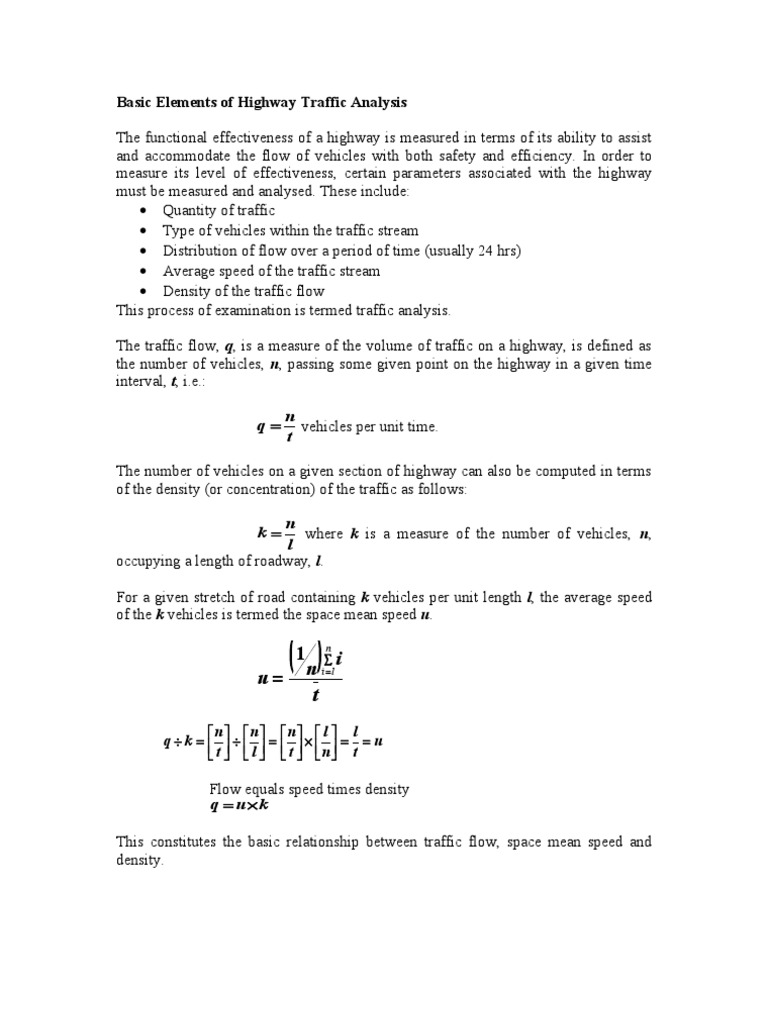 Highway Traffic Analysis Basics | PDF