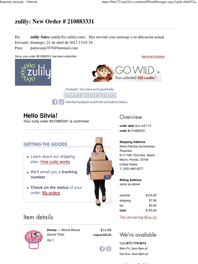Factura de Zulily | PDF | Cyberspace | World Wide Web