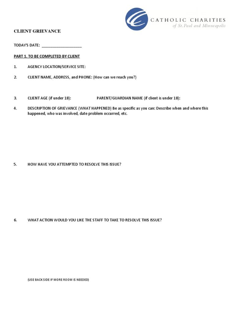 Client Grievance Form | PDF | Business