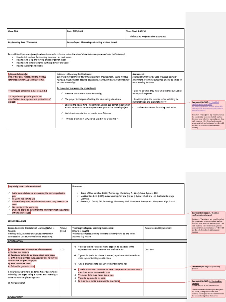 Lesson Plan Woodwork | PDF | Educational Assessment | Learning