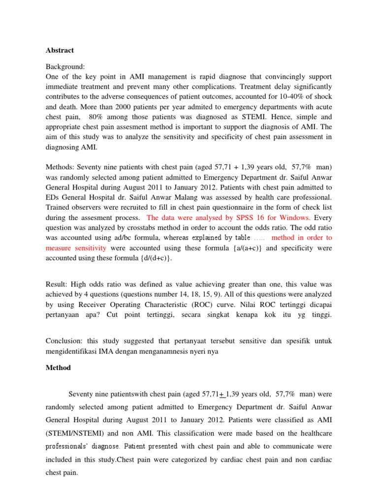 Aabsrtract, Methode, Limitation | PDF | Receiver Operating Characteristic | Sensitivity And ...