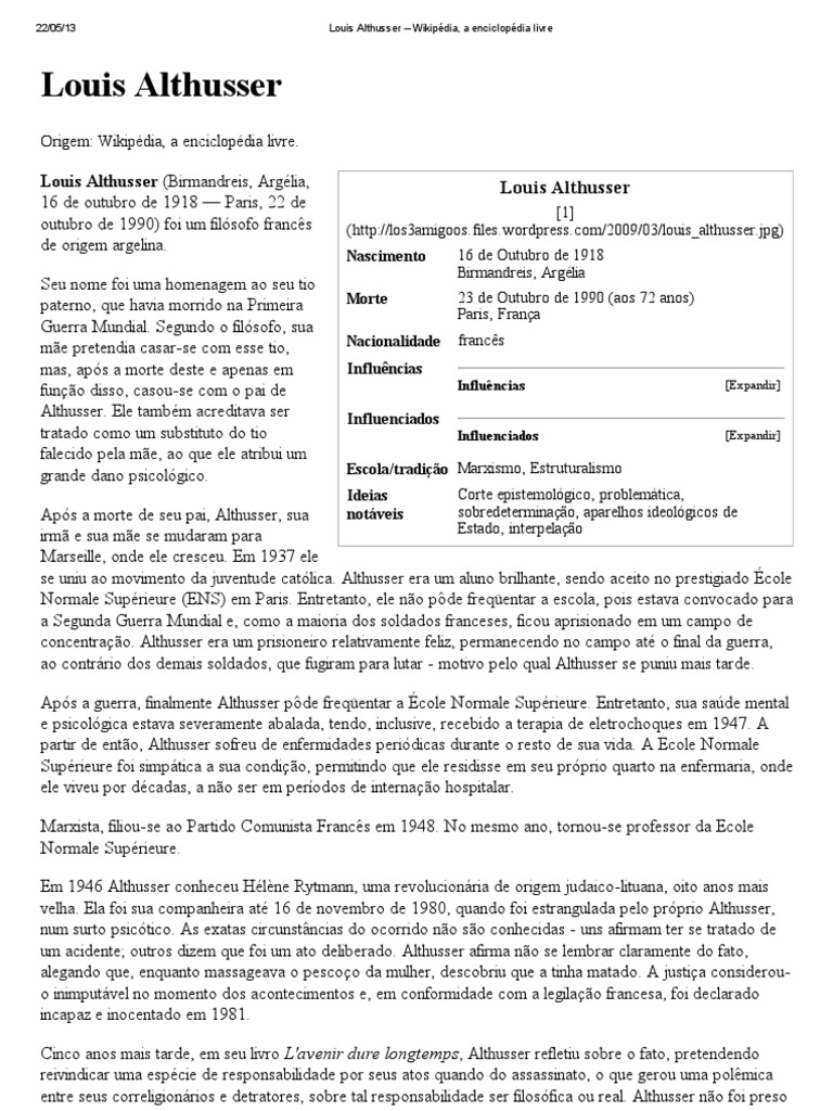Louis Althusser - Wikipédia, A Enciclopédia Livre | PDF | Louis ...