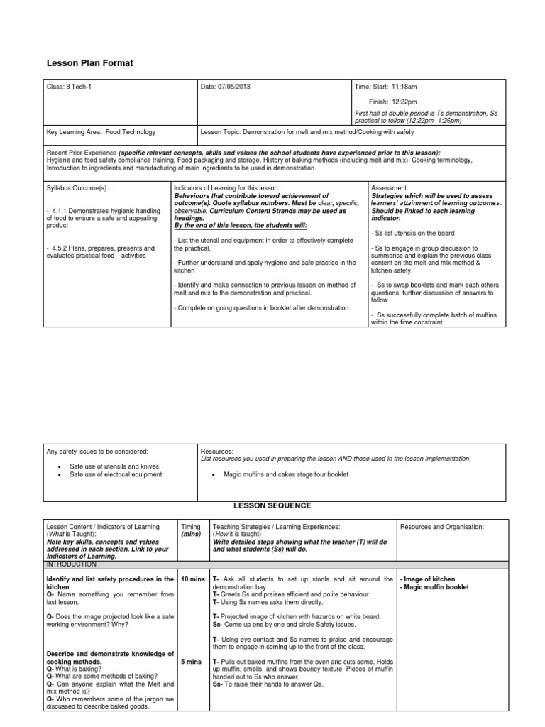 Lesson Plan Corn and Ham Muffins | PDF | Lesson Plan | Baking