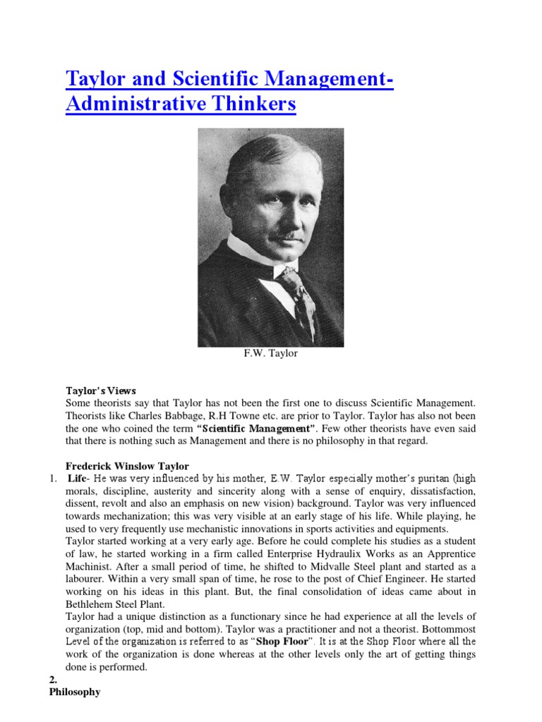 Taylor and Scientific Management - Administrative Thinkers | PDF ...