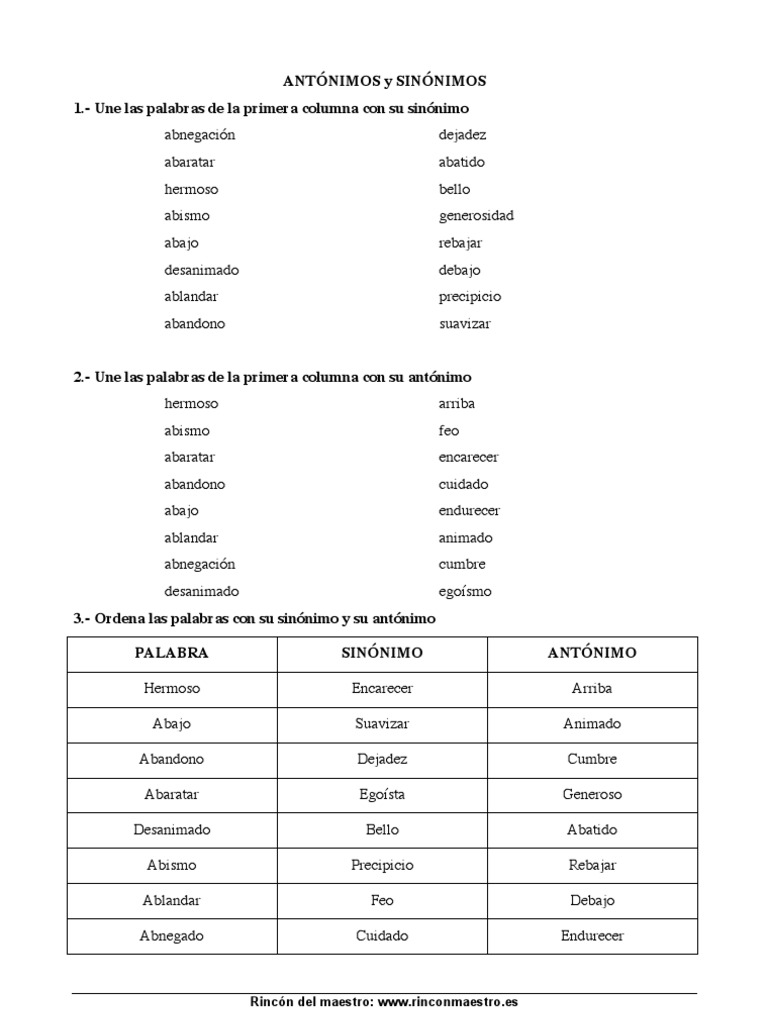 Antonimos y Sinominos | PDF