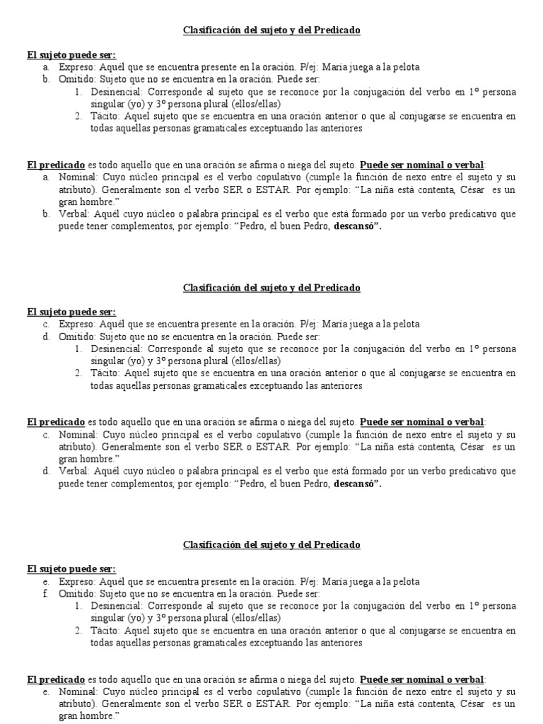 Clasificación de Sujeto y Predicado | PDF | Asunto (gramática ...