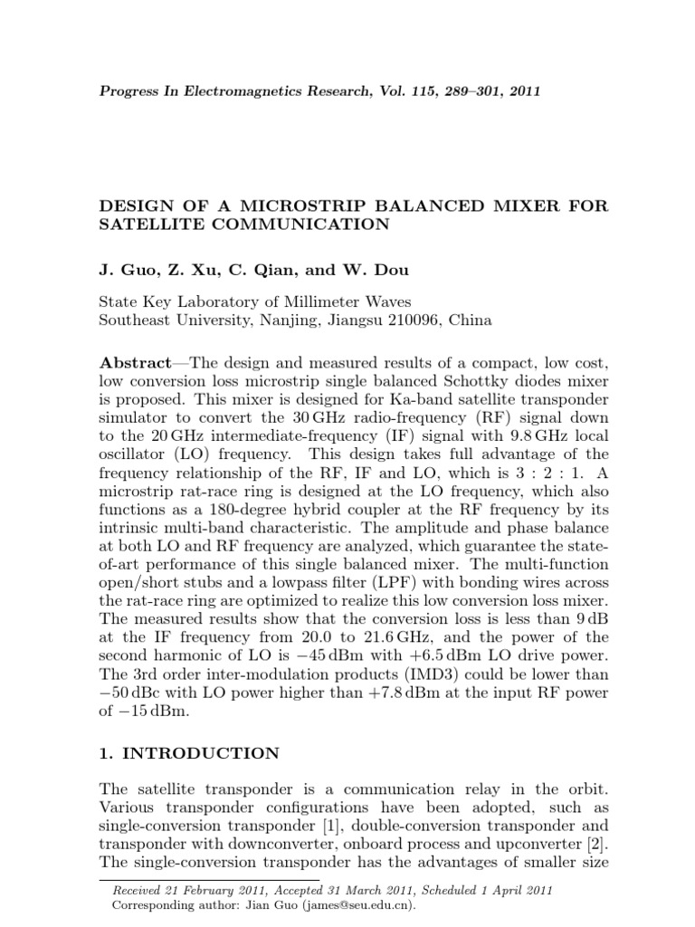 Mixer Design For Satellite Communication | PDF | Low Pass Filter ...