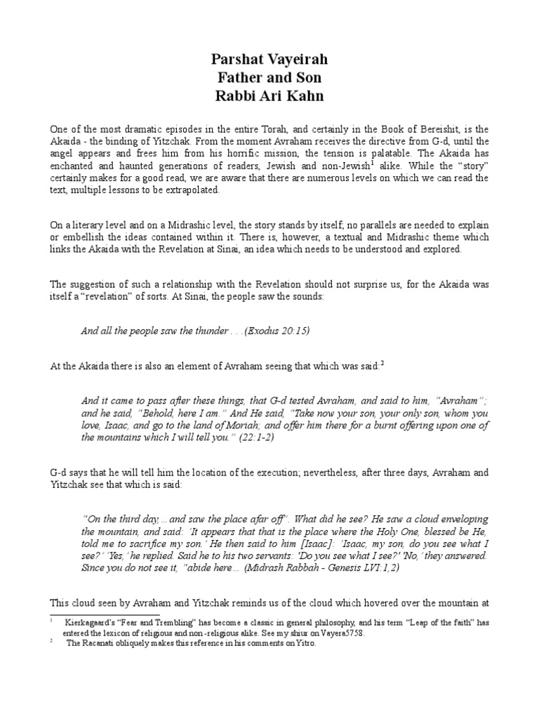 Parshat Vayeirah Father and Son Rabbi Ari Kahn | PDF | Names Of God In ...