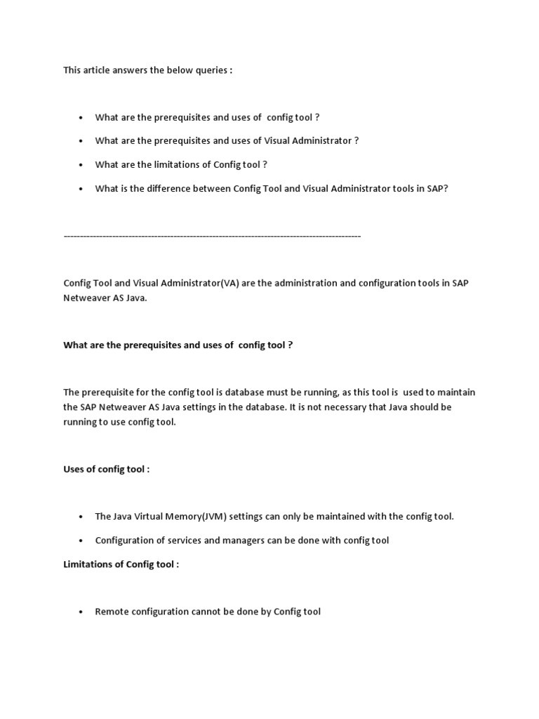 SAP: Diff Betw. Visual Admin Tool and Config Tool | PDF | Java Virtual ...