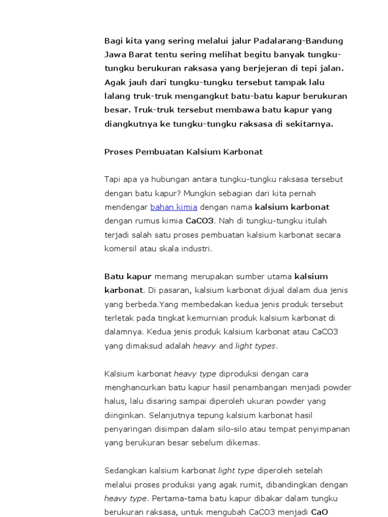 Proses dan Manfaat Kalsium Karbonat | PDF