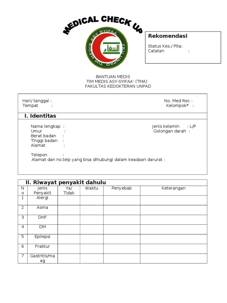 Form Medical Check Up | PDF