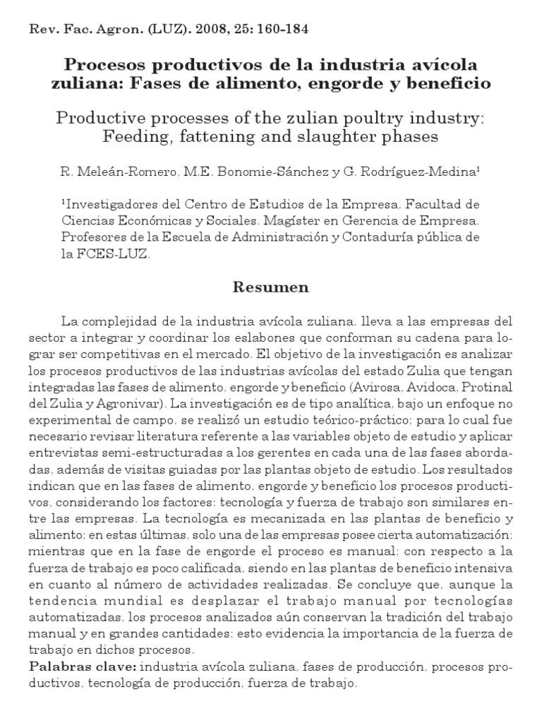 Procesos en la industria avícola zuliana | PDF