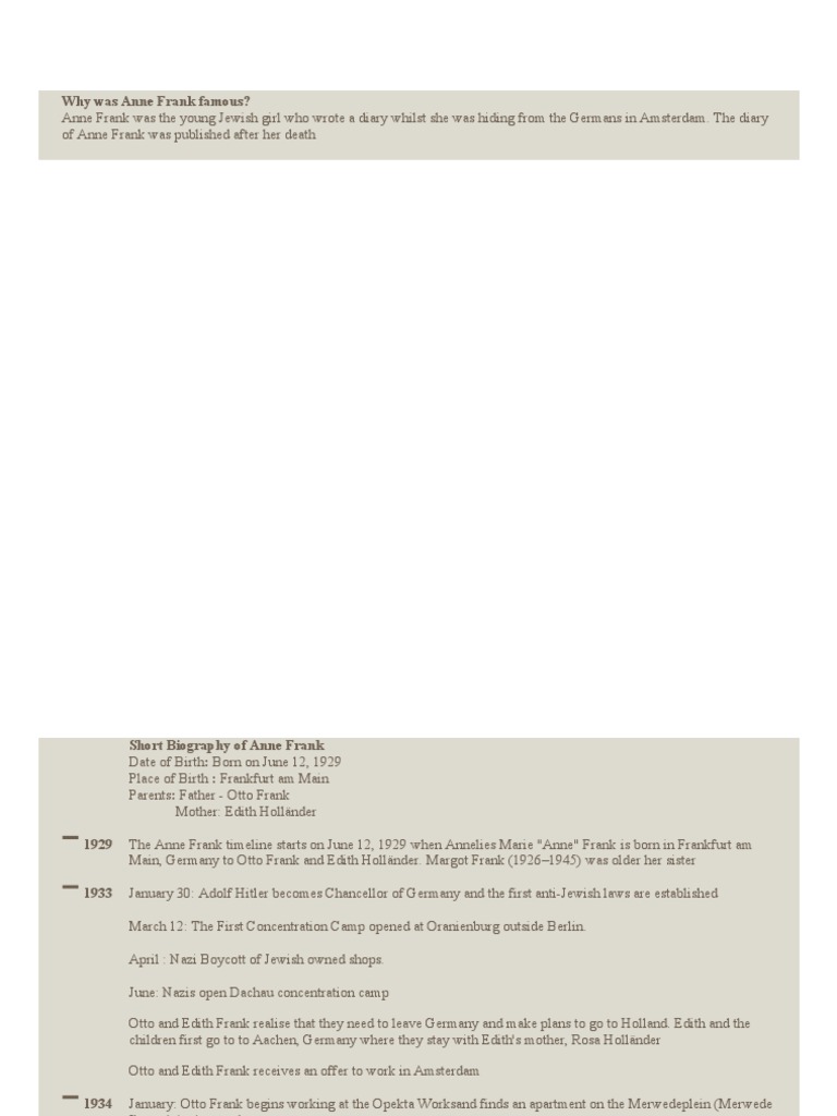 Anne Frank Biography Timeline | PDF | Mystery, Thriller & Crime Fiction