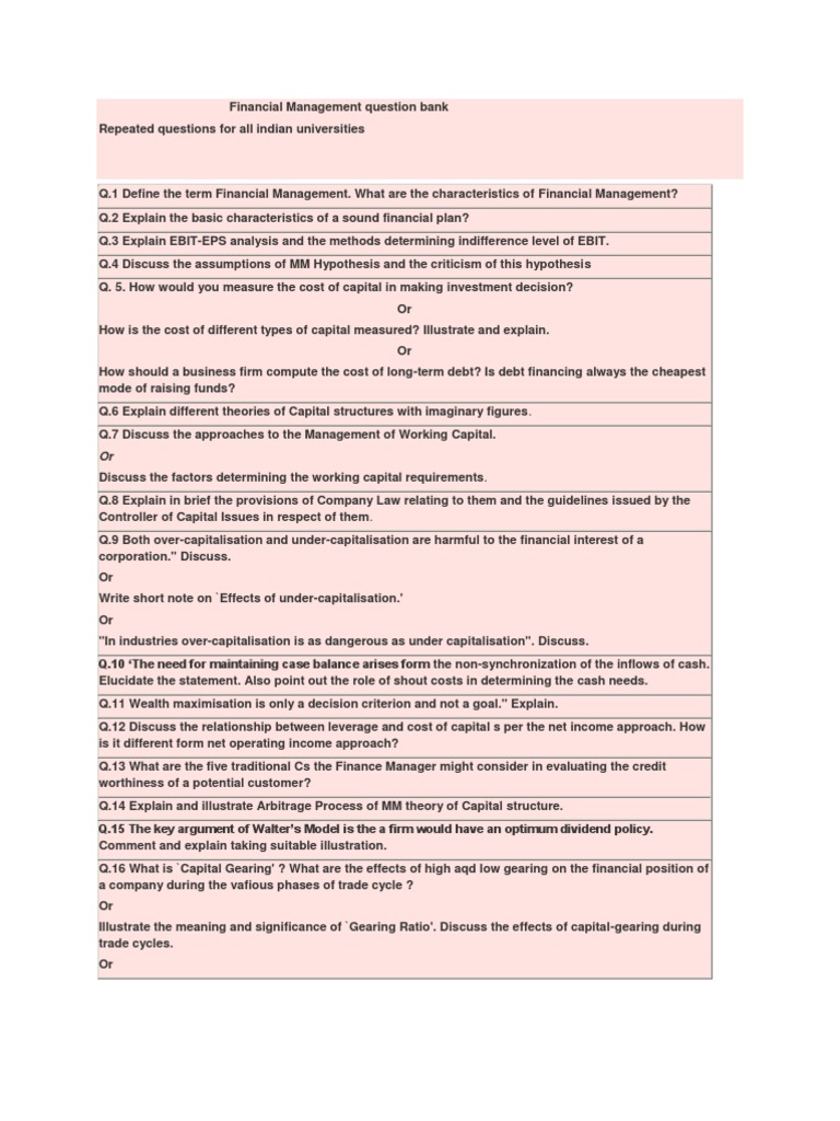 Financial Management Question Bank | PDF | Cost Of Capital | Capital ...