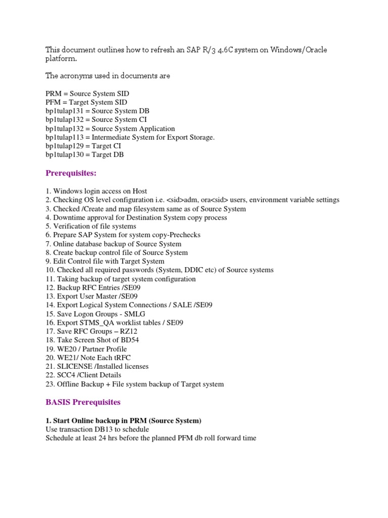 System Refresh (SAP) | PDF | Backup | File System