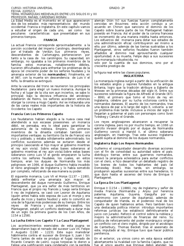 Capetos y Plantagenet: Rivalidad Medieval | PDF | Edades medias ...