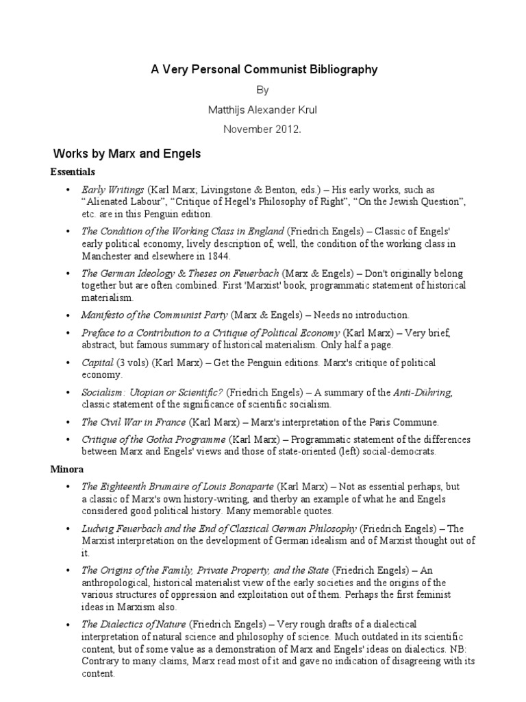 Communism Reading List | PDF | Friedrich Engels | Karl Marx