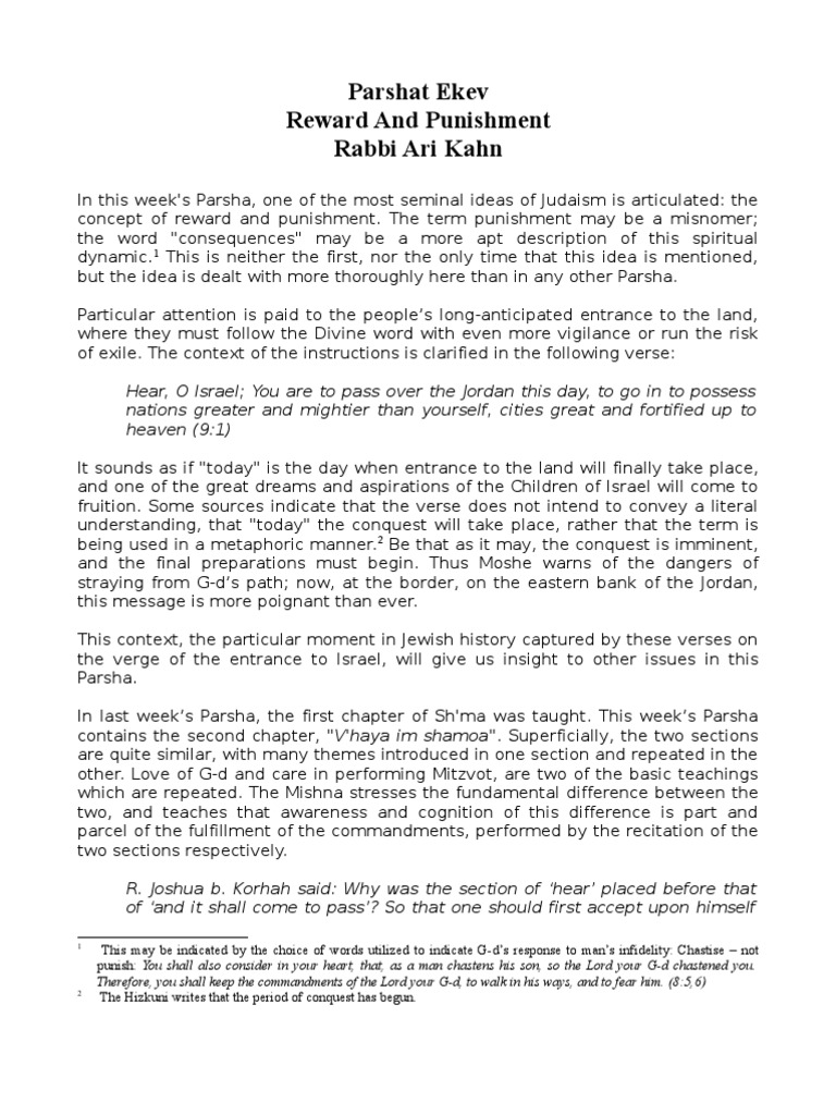 Parshat Ekev Reward and Punishment Rabbi Ari Kahn | PDF | Hebrew Words ...