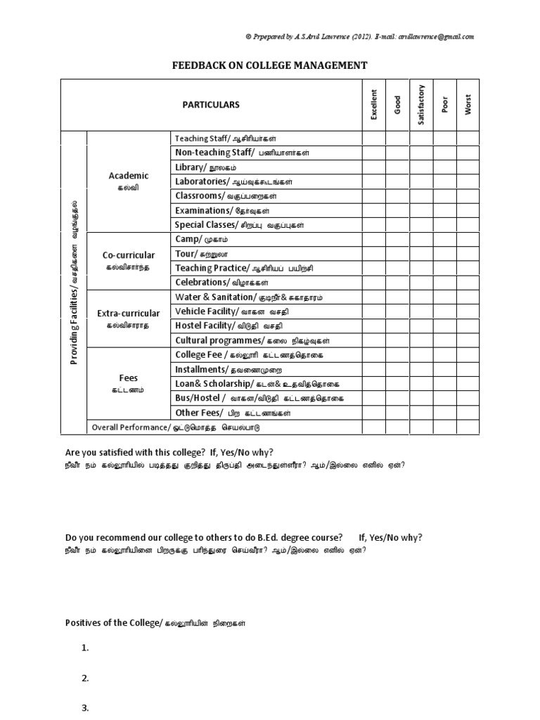 Feedback On College Management | PDF