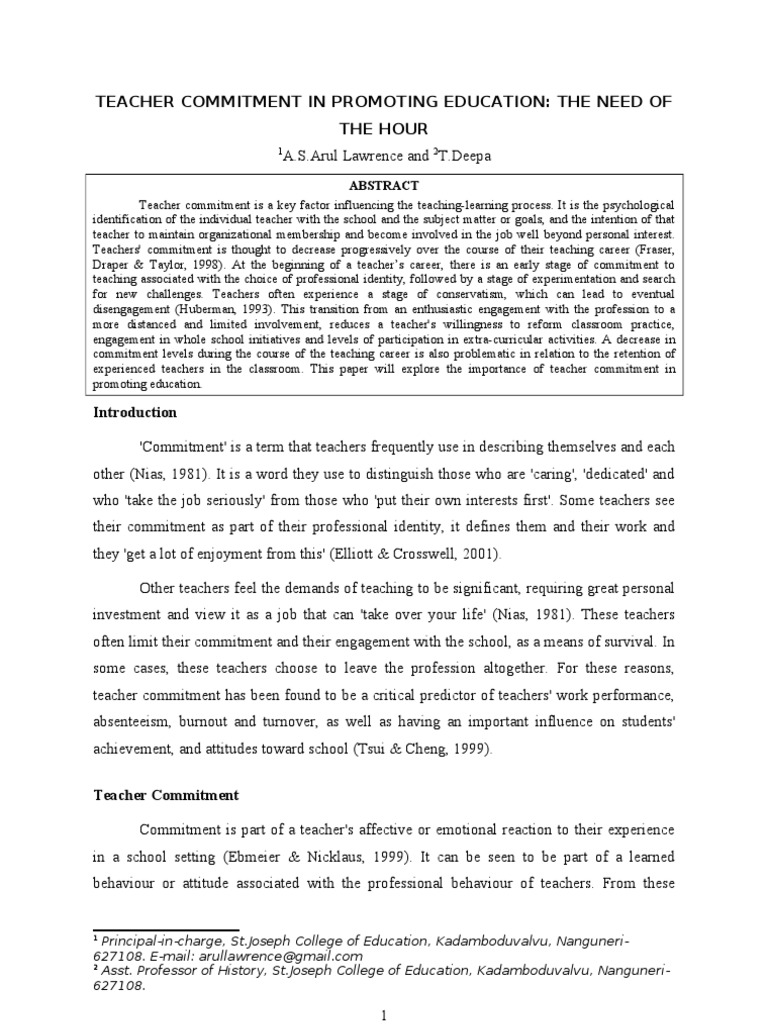 Teacher Commitment in Promoting Education | PDF | Teachers ...