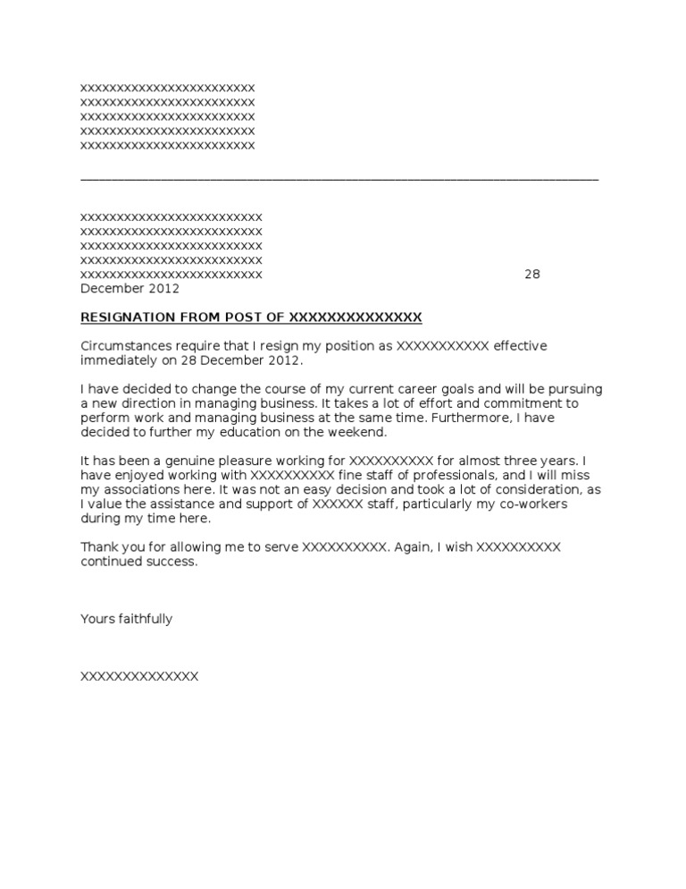 Resign Letter 24 Hours Format | PDF