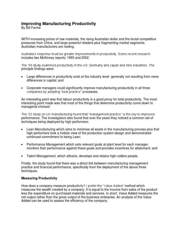 Boosting Manufacturing Productivity Strategies | PDF | Lean ...