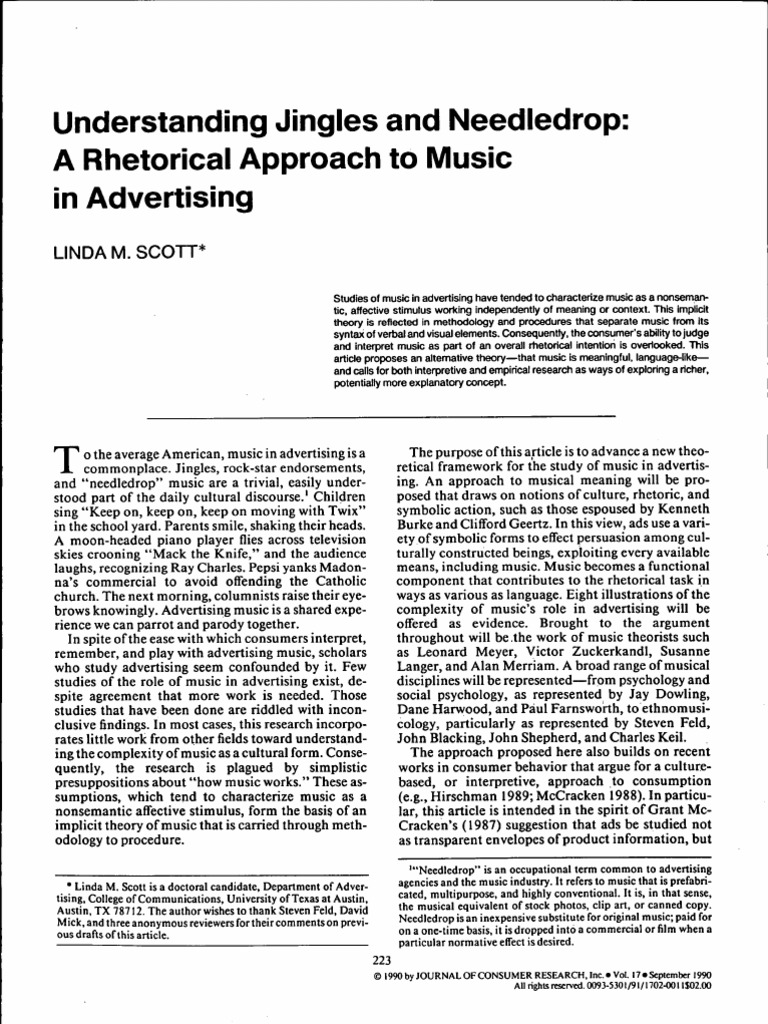 Understanding Jingles And Needle Drop PDF Affect Psychology