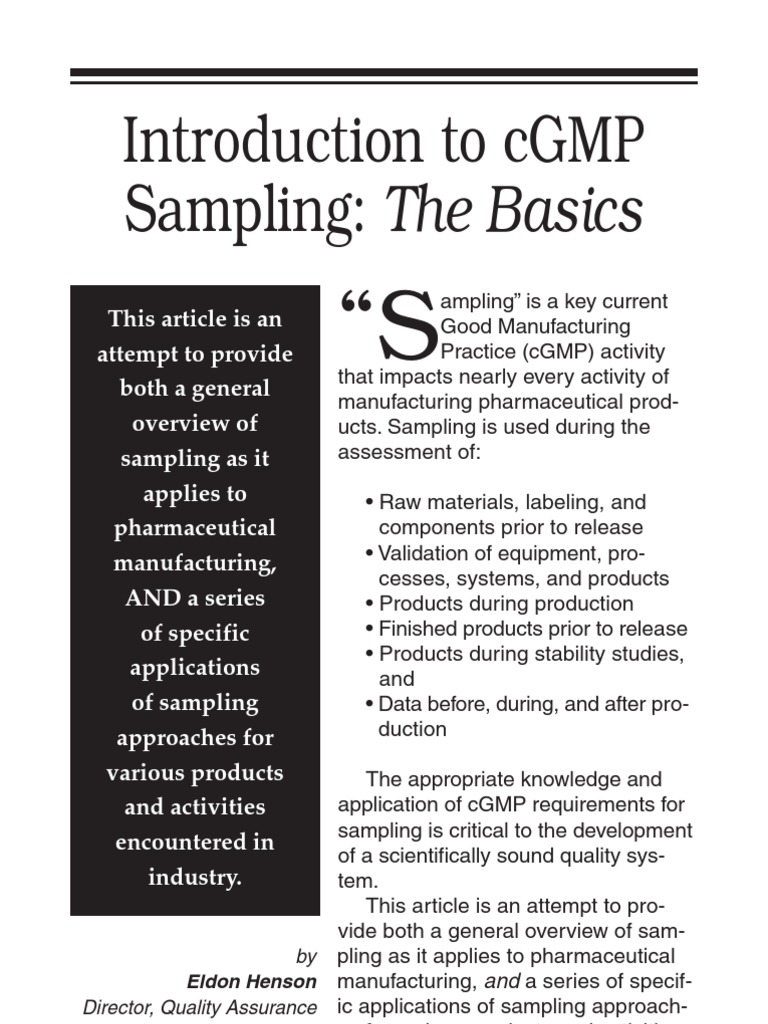 A Pocket Guide To CGMP Sampling | PDF | Tablet (Pharmacy) | Sampling ...