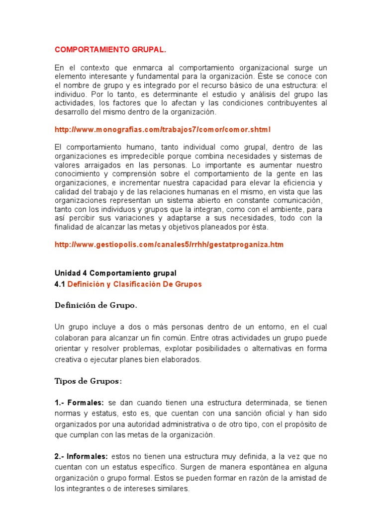 Comportamiento Grupal | PDF | Comportamiento | Liderazgo