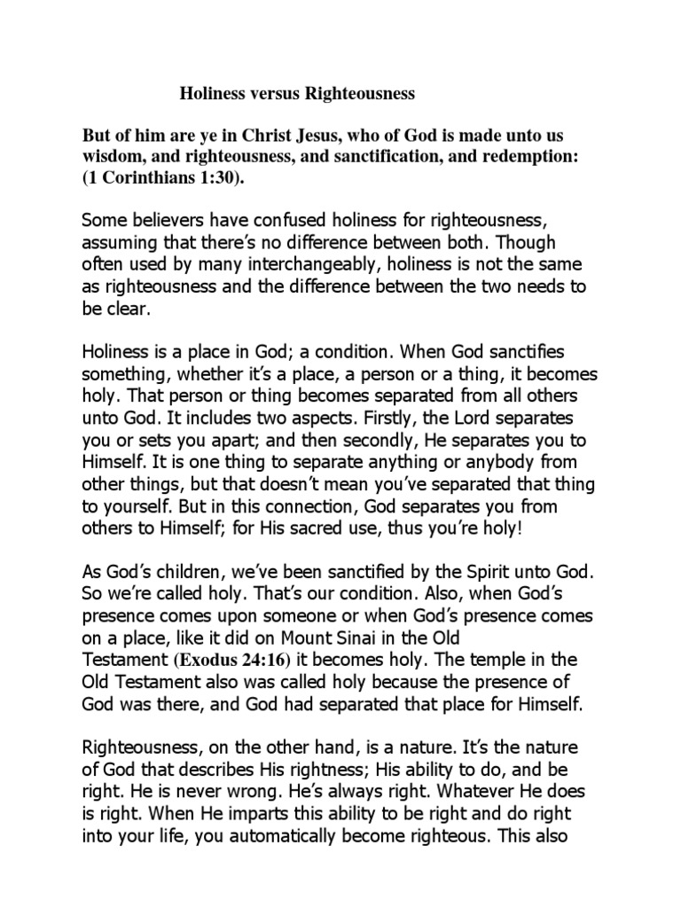 Holiness Versus Righteousness | Sanctification | Religious Faiths