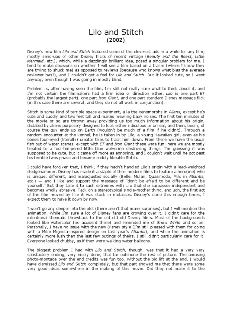 Lilo and Stitch Movie Review | PDF | Leisure