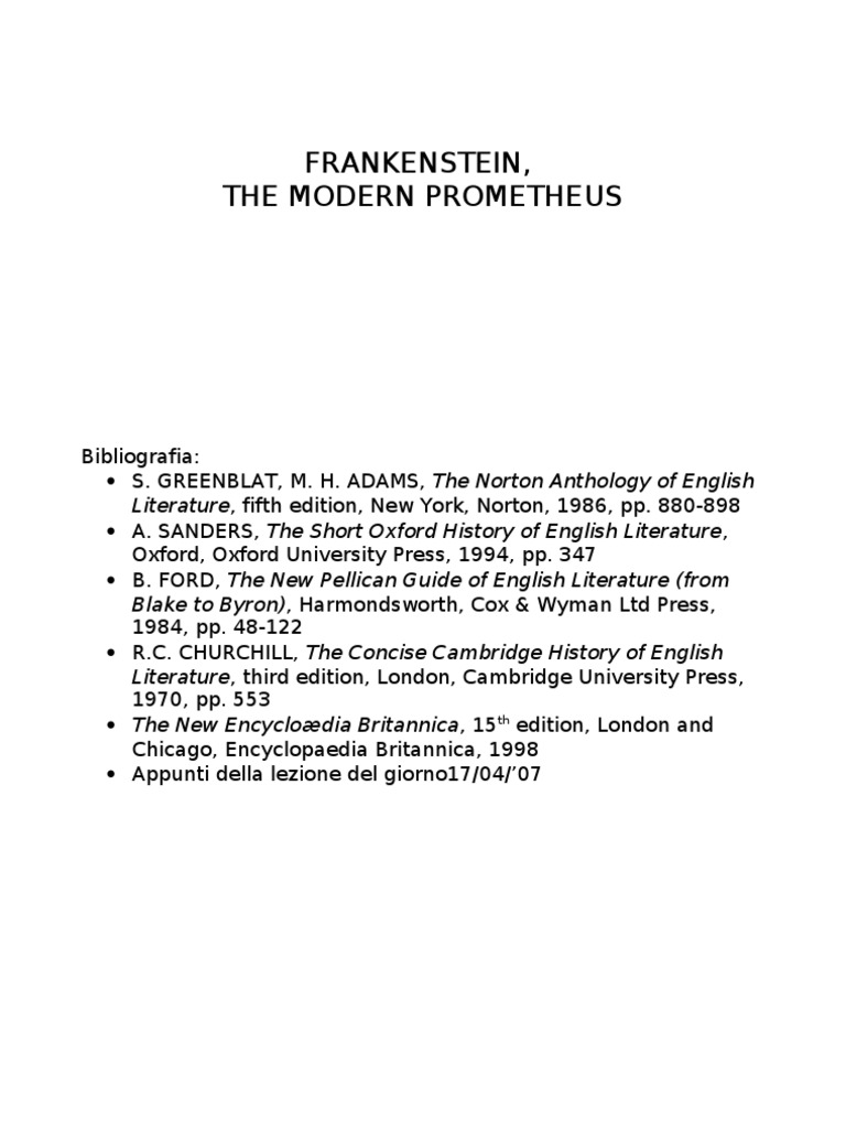 Frankenstein The Modern Prometheus | PDF | Frankenstein | Mary Shelley