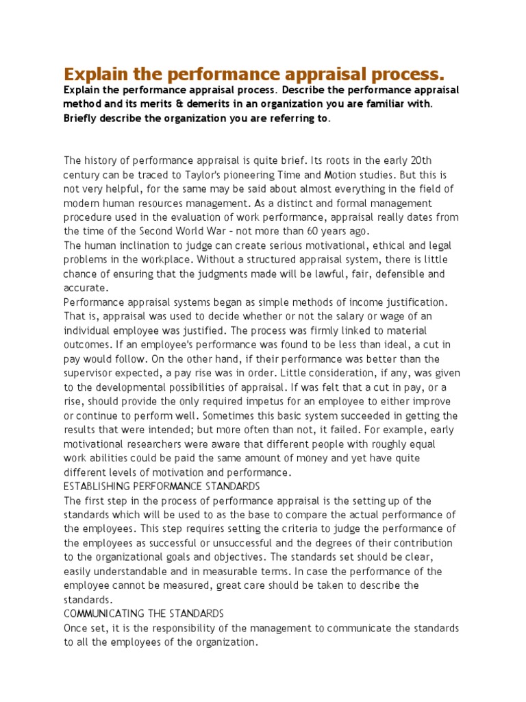 Explain The Performance Appraisal Process | PDF | Performance Appraisal ...