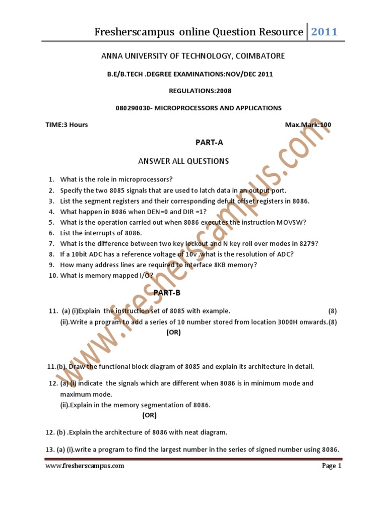 Microprocessorsand Applications Anna University Question by ...