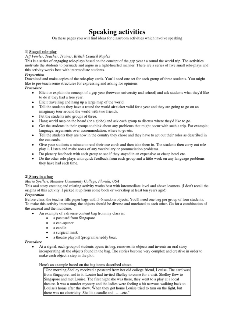 Speaking Activities01 30 | PDF | Expert | Conversation