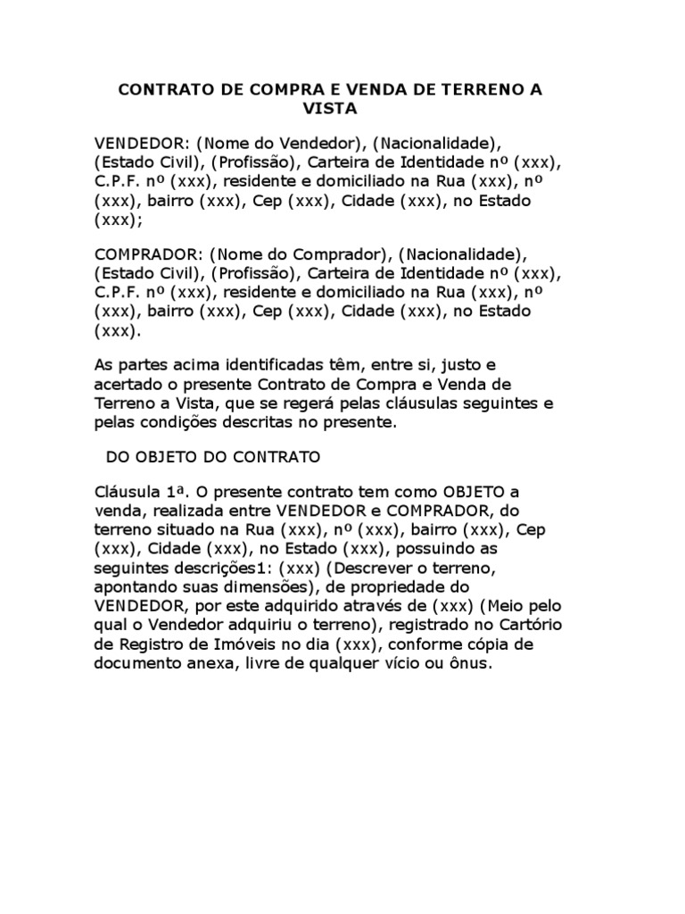 Contrato de Compra e Venda de Terreno A Vista | PDF | Estado