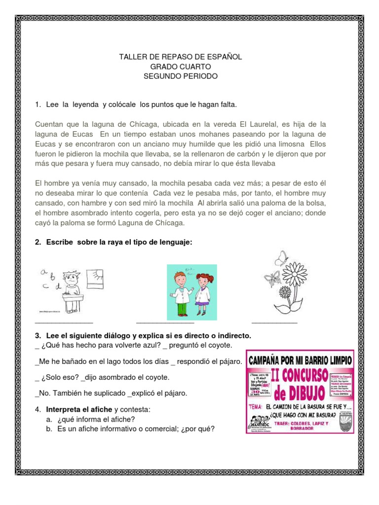 Taller de Repaso Español 4to Grado | PDF | Estudios de idiomas ...