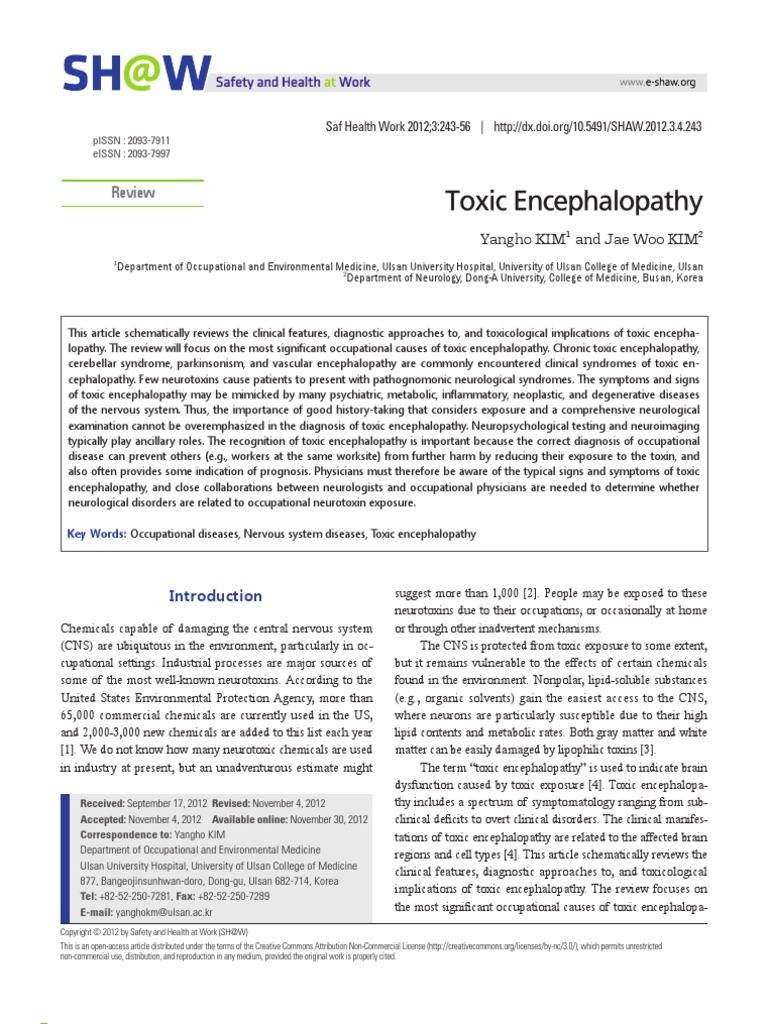 Toxic Encephalopathy | PDF | Chronic Traumatic Encephalopathy ...