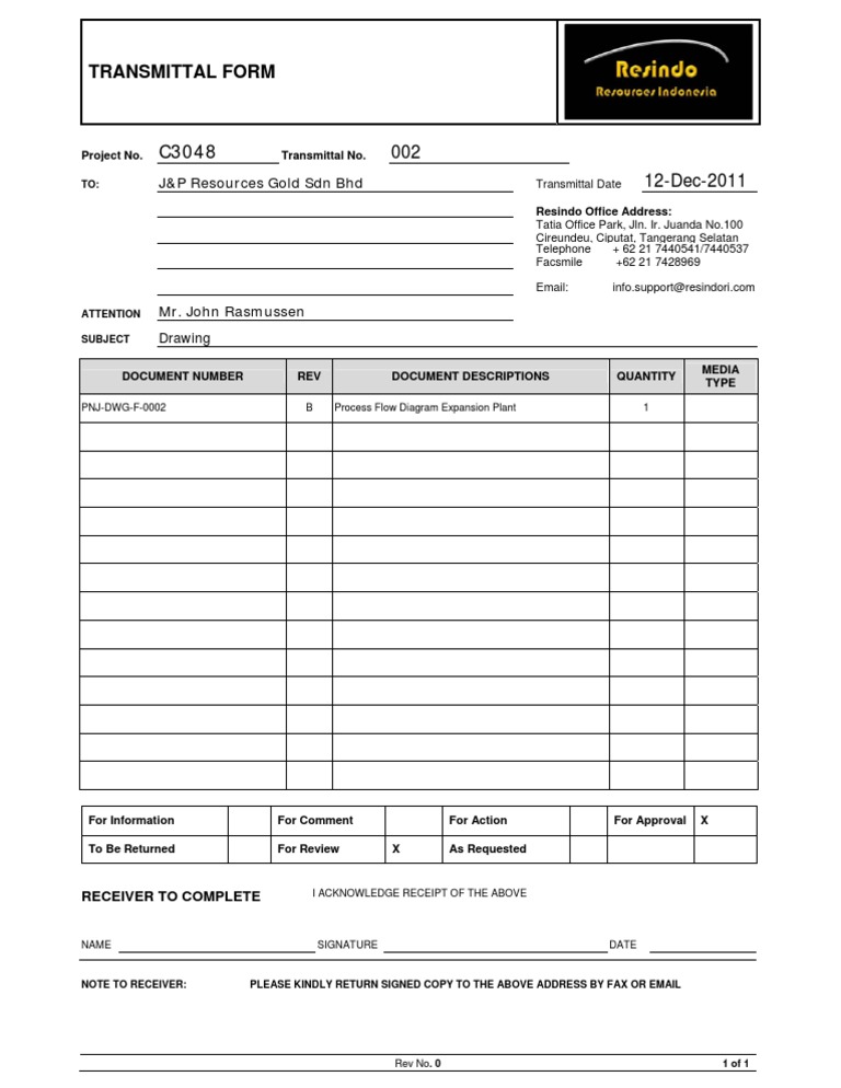 Transmittal Form for Process Flow Diagram | PDF | Technology & Engineering