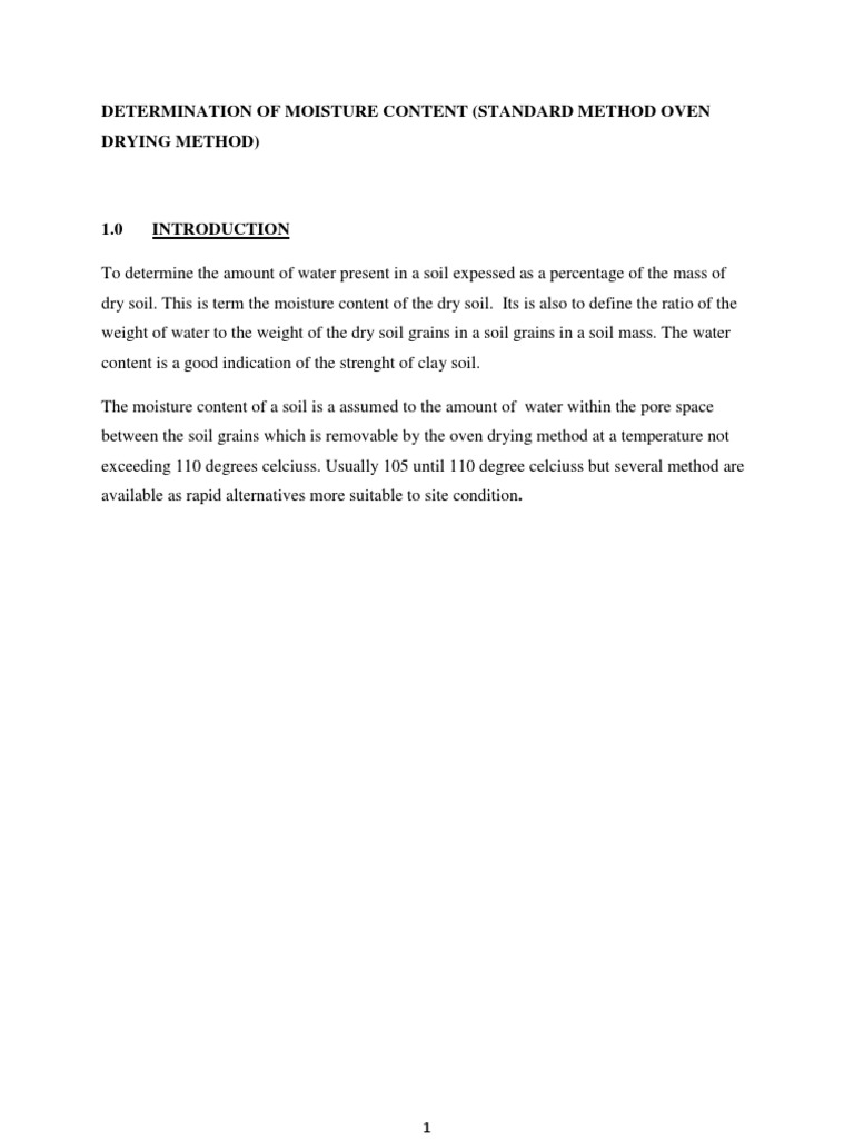 Oven Dry Method for Soil Moisture Content | PDF | Grain (Unit) | Porosity