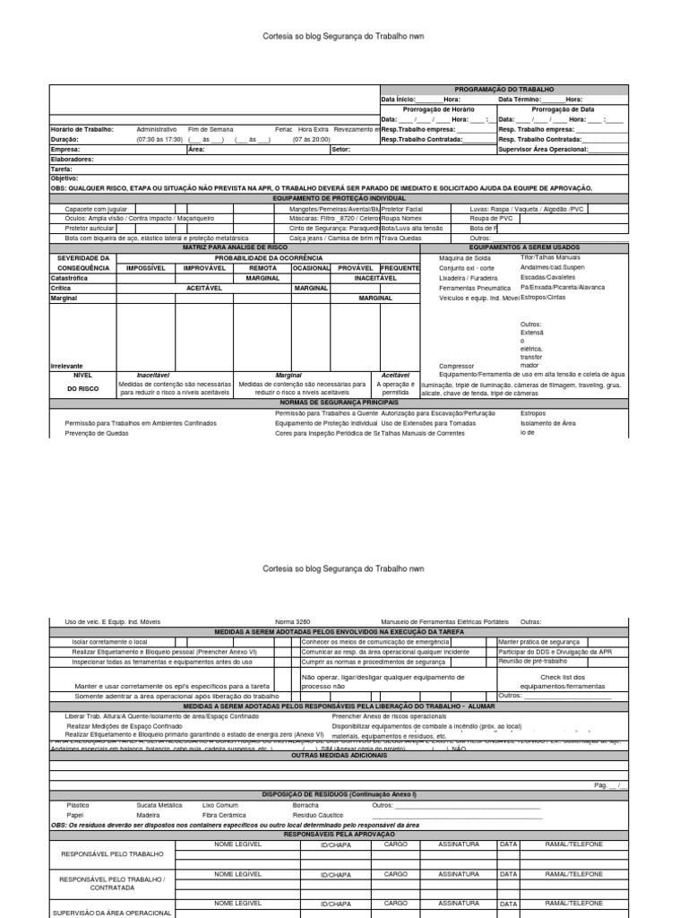 Modelo de APR - Análise Preliminar de Risco - 3 | PDF | Desperdício ...